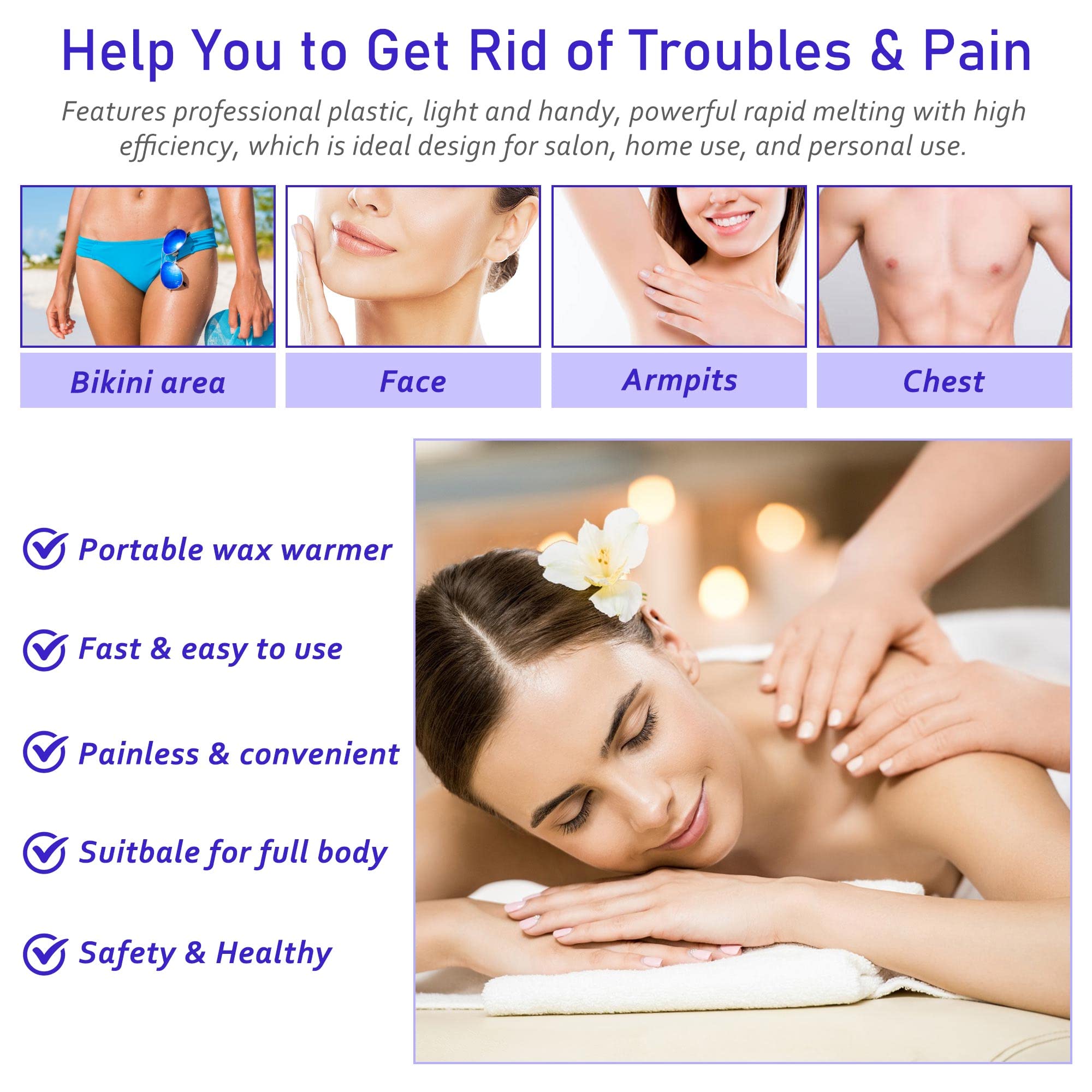 Pinkiou Hair Removal For Depilation Roll On Portable Epilator Machine Set, Wax Machine1, Depilation (aloe vera)