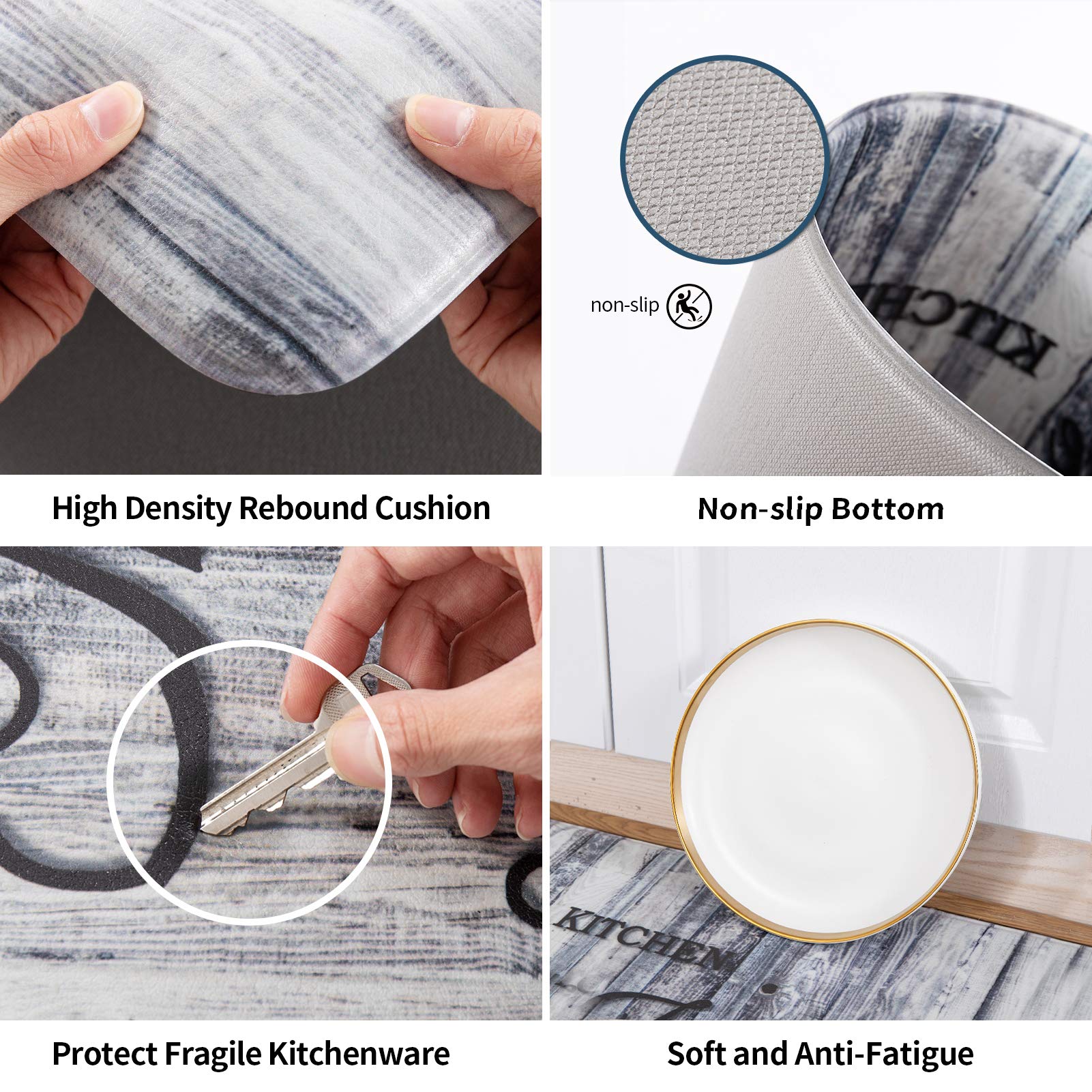 Asrug Black and White Plaid Checkered Comfort Kitchen Standing Desk Mat Anti Fatigue Ergonomic Floor Pad Rug Waterproof Stain Resistance Non Slip Kitchen Set, 17.3''x27.6''+17.3''x47.2'', Wood Plaid