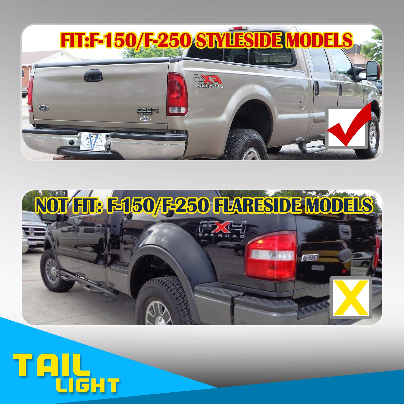 AUTOWIKI Tail Lights For 1997-2003 Ford F-150 F-250 F-350 Super Duty Tail Lights Styleside Model Pickup Black Clear Lens Rear Taillights 1 Pair