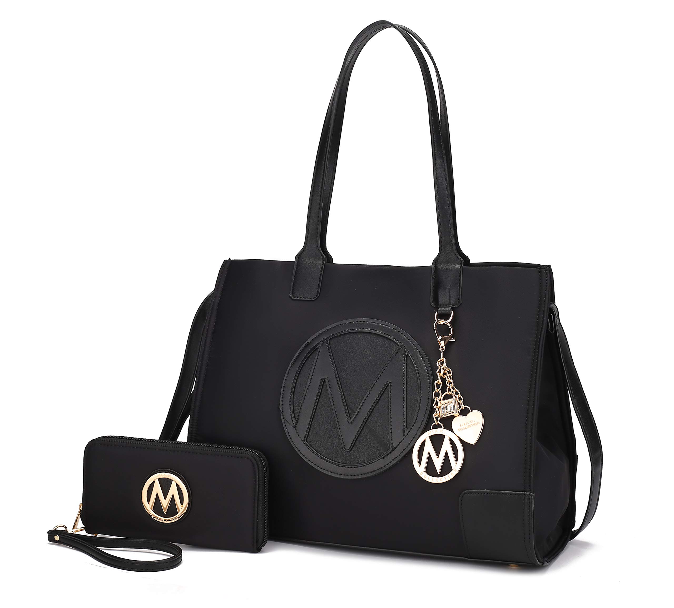 MKF Set Satchel Shoulder Bag for Women & Wristlet Wallet Purse – PU Leather Top Handle Tote Handbag Crossbody Strap