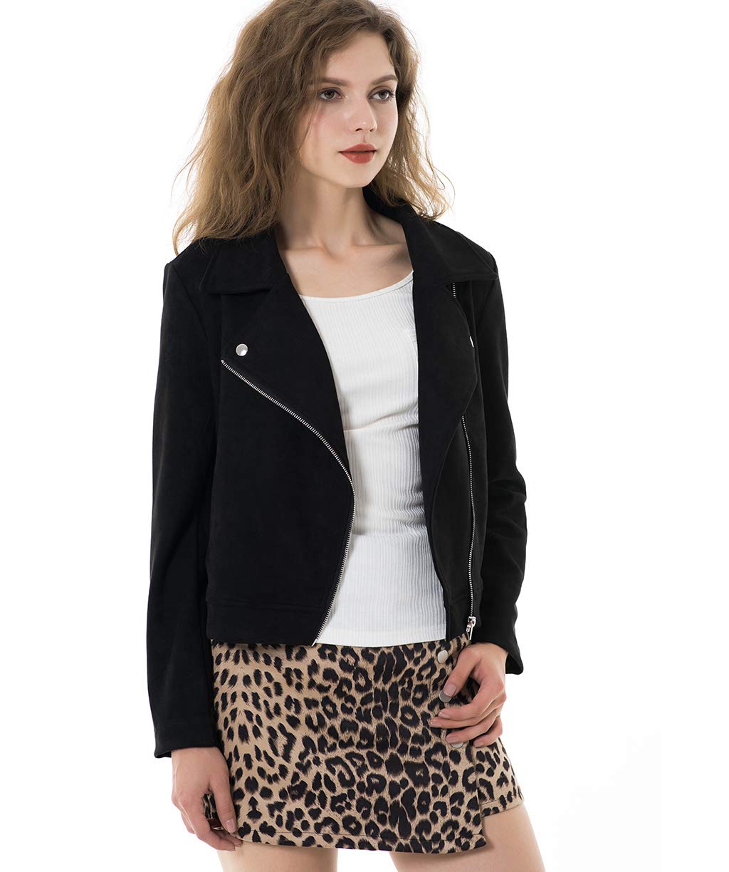 Apperloth A Women’s Solid Long Sleeve Faux Suede Motorcycle Jackets Zipper Short Coats