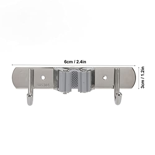 Broom Holder, 6.3in Mop Hanger with 2 Hooks, Wall Mount Metal Organization Garage Broom Storage, Sturdy Broom Holder Wall Mount, Garage Organization Tool for Home Kitchen Garden Laundry Room