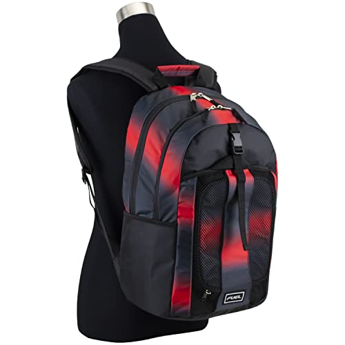 FUEL Backpack with Lunch Box Combo β 18β Two Compartment Water Resistant Durable Adjustable Straps with Side Water Bottle Pockets 2 in 1 Set - Red and Black