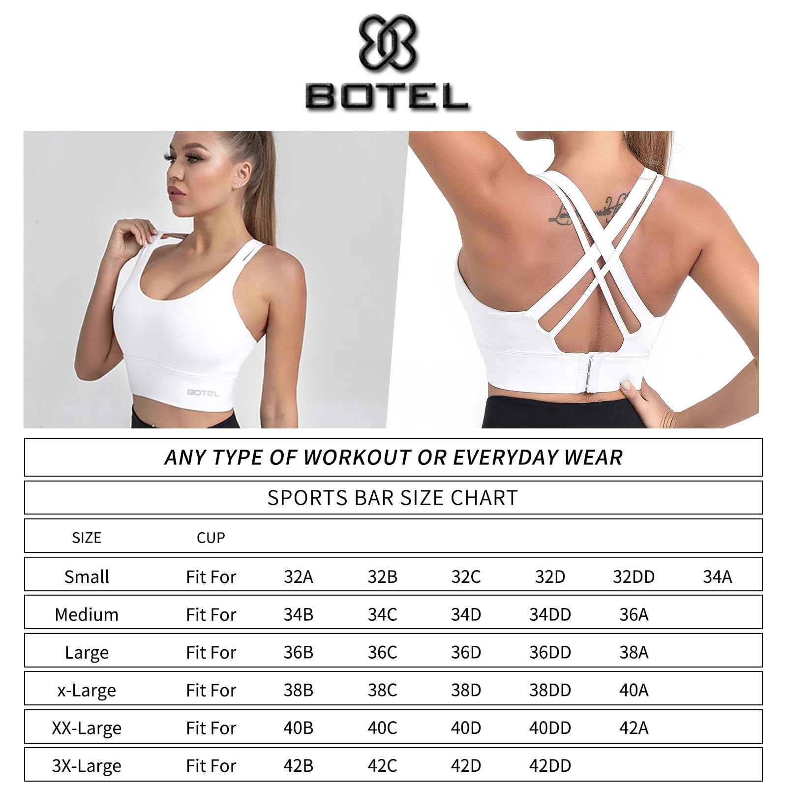 Botel High Neck Sports Bras for Women, Full Coverage Everyday Bra, Medium Impact Crop Top with Padded(Black, L)