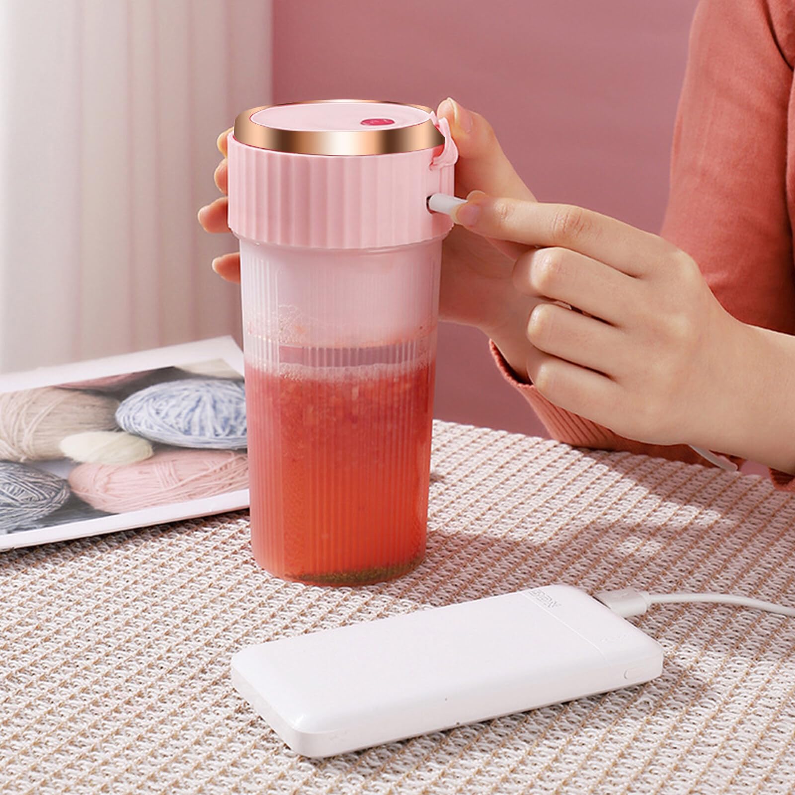 SH-RuiDu Portable Blender, 450ml Personal Size USB Rechargeable Mini Blender Fruit Juicer with 6 Strong Cutting Power Blades for Shakes and Smoothies, Portable Juicer for Home Office Travel Sports