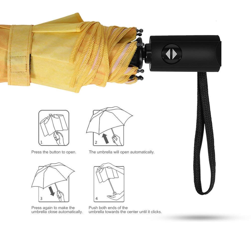 YumSur Automatic Umbrellas - Windproof Lightweight Travel Compact Folding Umbrella Sunflower Design, Reinforced Canopy, Auto Open/Close, for Business and Travels or Summer Wedding Gifts