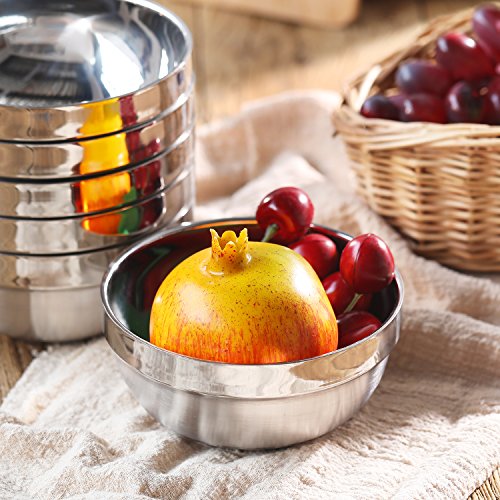 SATINIOR 6 Pack Stainless Steel Bowl Set Double-walled Insulated Metal Snack Bowls (13 oz)
