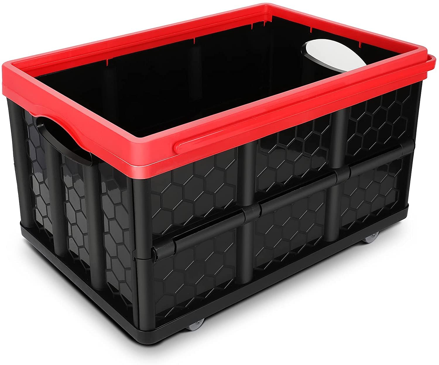 Astarama Foldable Storage Bins withLid, Stackable Storage Box with Removable Pulleys and Trolley, RetractableFoldable Storage Box (Black)
