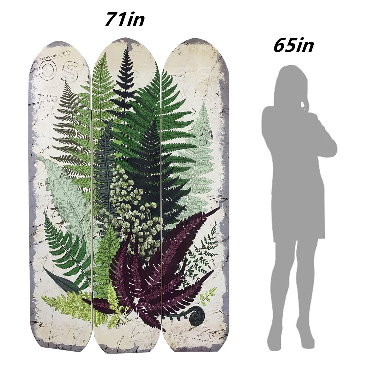 LANDCHY Black Forest Style Room Divider Screen Wood Privacy Screens Fern Leaf Painting 3-Panel Foldable Portable Room Separating Divider Partitions and Dividers Freestanding Home Decor 71'' Tall