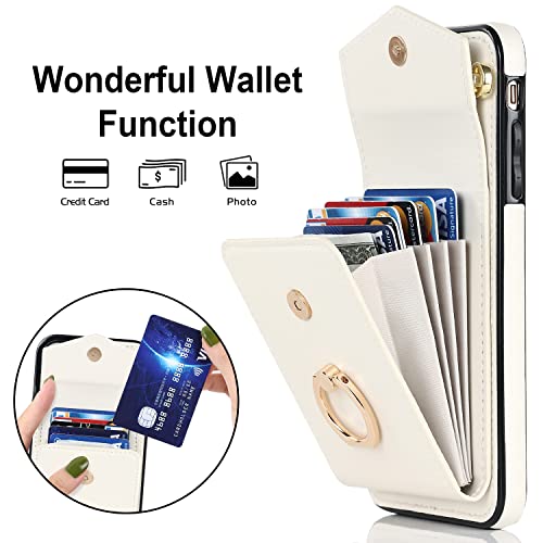 Asuwish Phone Case for iPhone Xs Max Wallet Cover with Tempered Glass Screen Protector and RFID Ring Credit Card Holder Cell Accessories i X XR Xsmax 10x SX Xmax 10xs 10s 10 Plus Xmaxs Women Off White