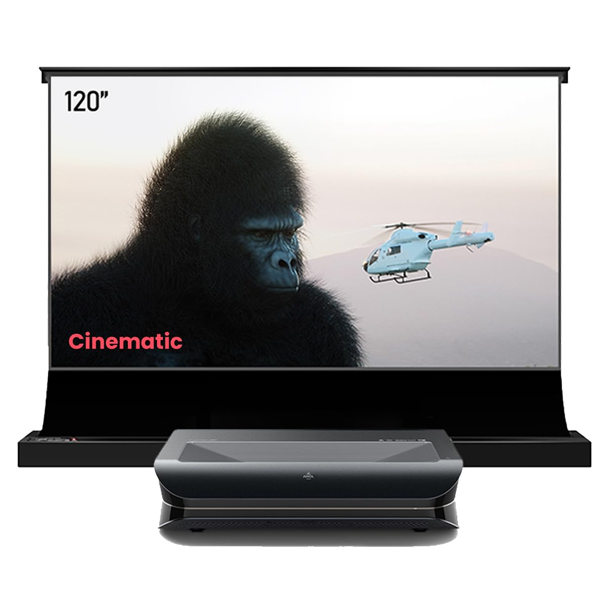 AWOL VISION LTV-3500 Pro with 120" Motorized Floor Rising Screen Bundle,4K 3D HDR10+ Dolby Vision & Atmos 3500 Lumen Ultra Short Throw Triple Laser Projector with 120" Motorized Floor Rising Screen