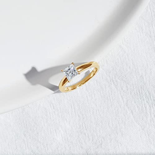 Amazon Essentials Yellow Gold Plated Sterling Silver Solitaire Engagement Ring set with Princess Cut Infinite Elements Cubic Zirconia (1 cttw), Size 7, (previously Amazon Collection)