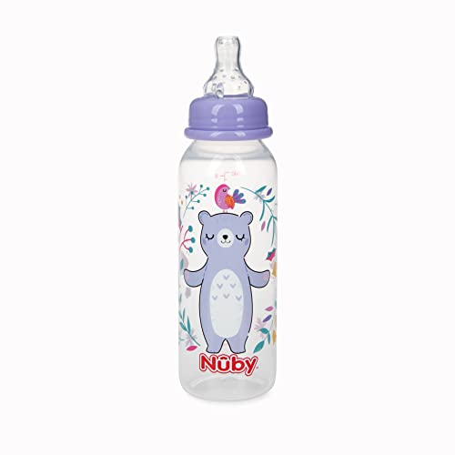 Nuby Printed Non-Drip Bottle, 1 Pack of 1 Bottle, 8 Ounce, Colors May Vary