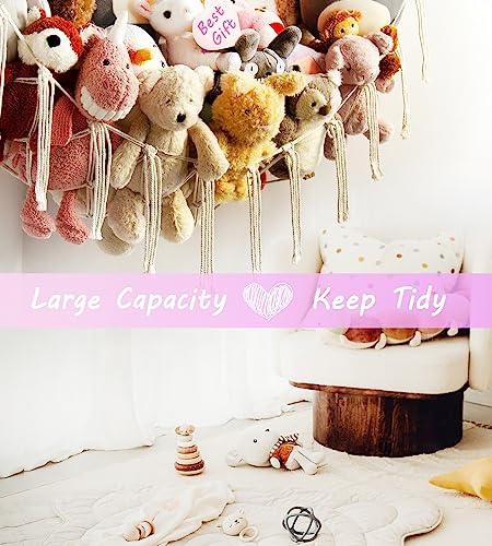 Stuffed Animal Storage Hammock or Net - Large Toy Hammock Net for Stuffed Animals Corner - Hanging Stuff Animal Organizer Holder Ideas for Plush Plushie Display - Ceiling Pet Nets on Wall Bedroom