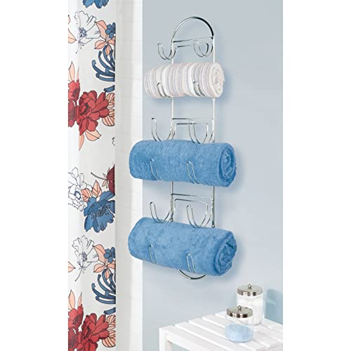 mDesign Steel Wall Mount Towel Rack with 6 Compartments - Towel Holder and Towel Storage Shelf Organizer for Bathroom, Powder Room - Chrome