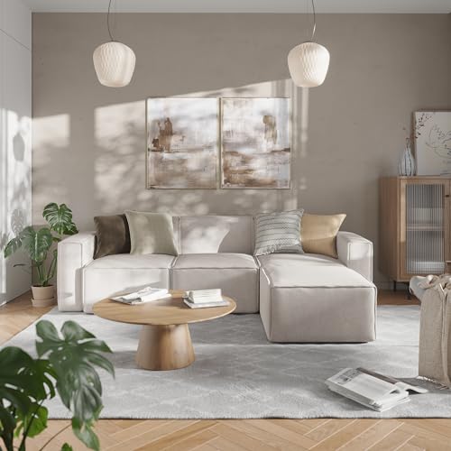 Flash Furniture Bridgetown Fabric Left Chair Module for Sectional Sofa, Customizable Modular Couch Left Seat with Arm Rest, Cream