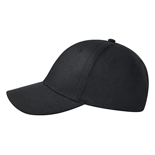 BOTVELA Linen Baseball Cap for Men Breathable Summer Dad Hat Adjustable Structured Outdoor Sports Cap (Black)