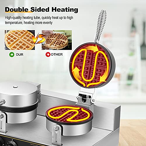 MATHOWAL 2400W Commercial Waffle Maker Double Waffle Irons Electric Nonstick Muffin Machine Suitable for Home，Snack Bar and Restaurant |US Warehouse