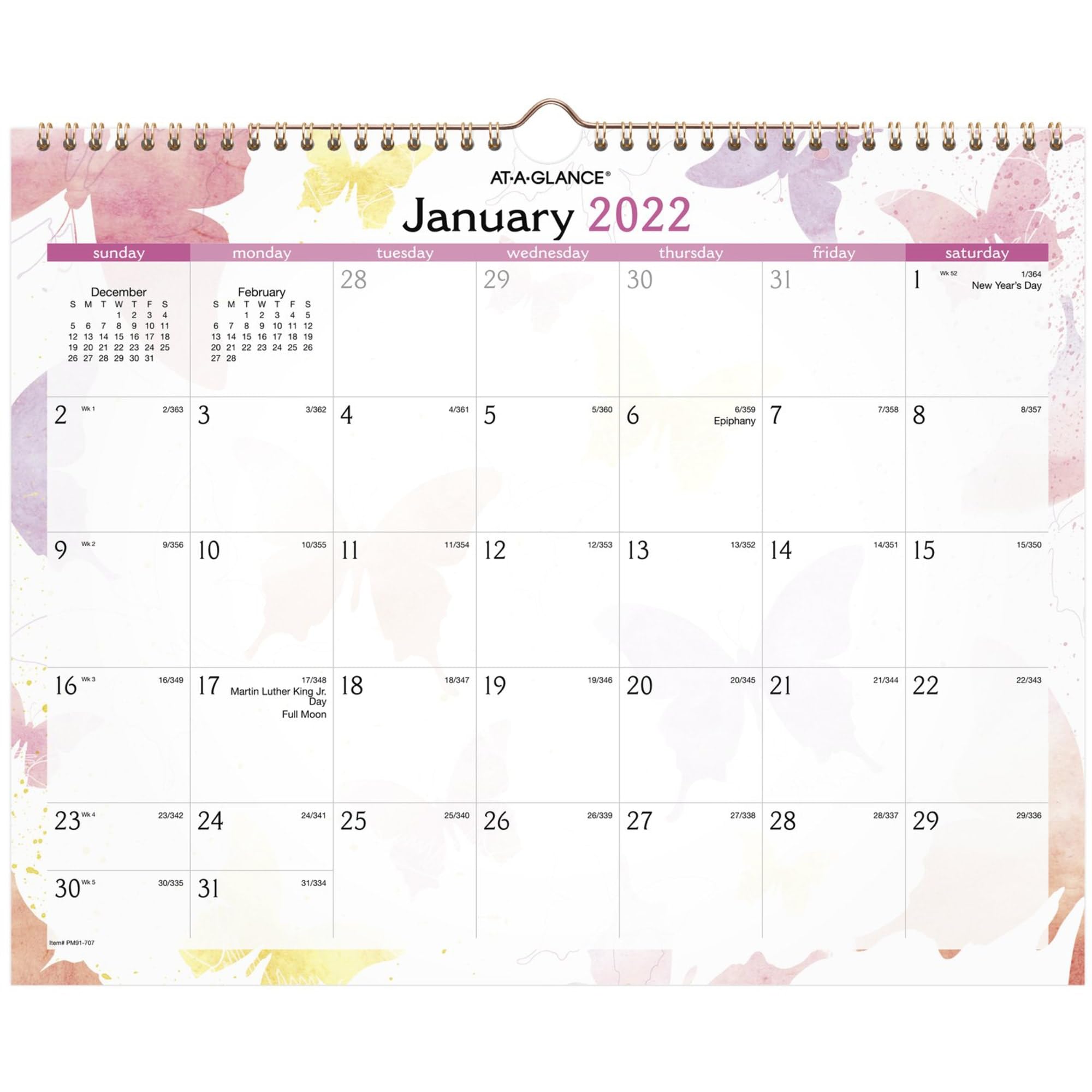 AT-A-GLANCE 2022 Wall Calendar by AT-A-GLANCE, 15" x 12", Medium, Monthly, Watercolors (PM91-707)