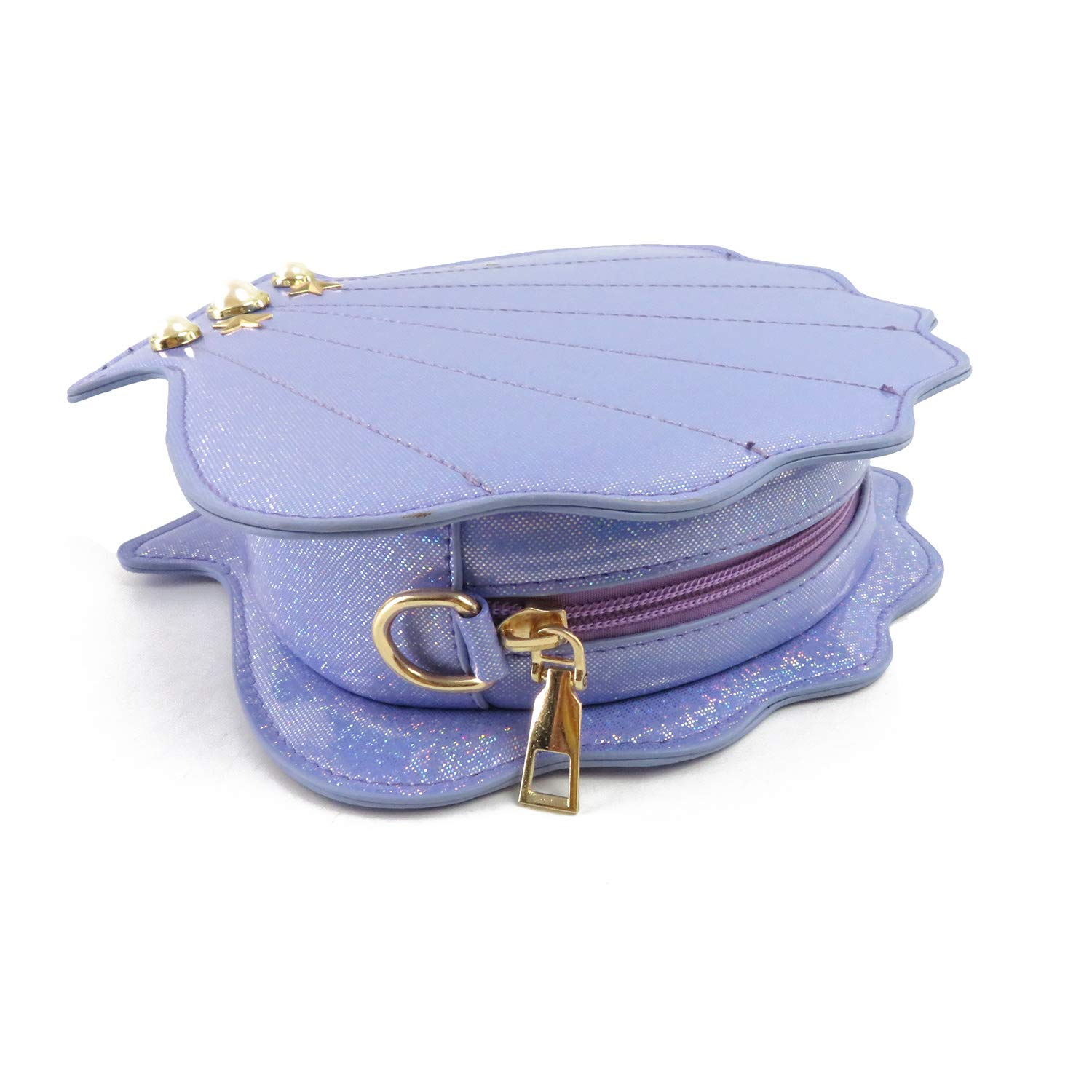 Hologram Laser Shell Shoulder Bags Pearl Cross-body Chain Purse Bags for Womens(Purple)