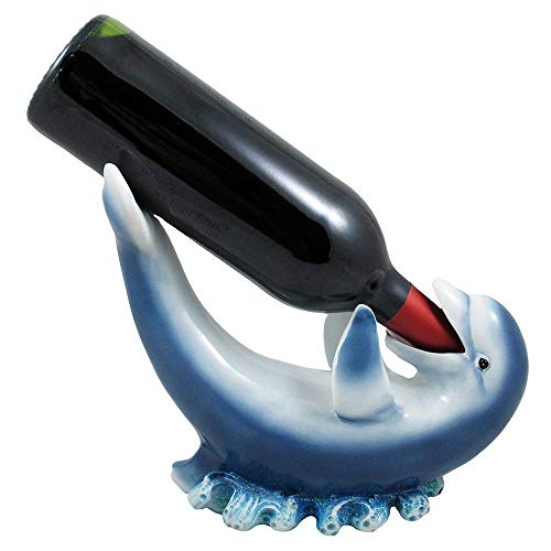 Home 'n Gifts Drinking Dolphin Wine Bottle Holder Statue for Tropical Kitchen or Beach Bar Decor Sculptures and Wine Racks