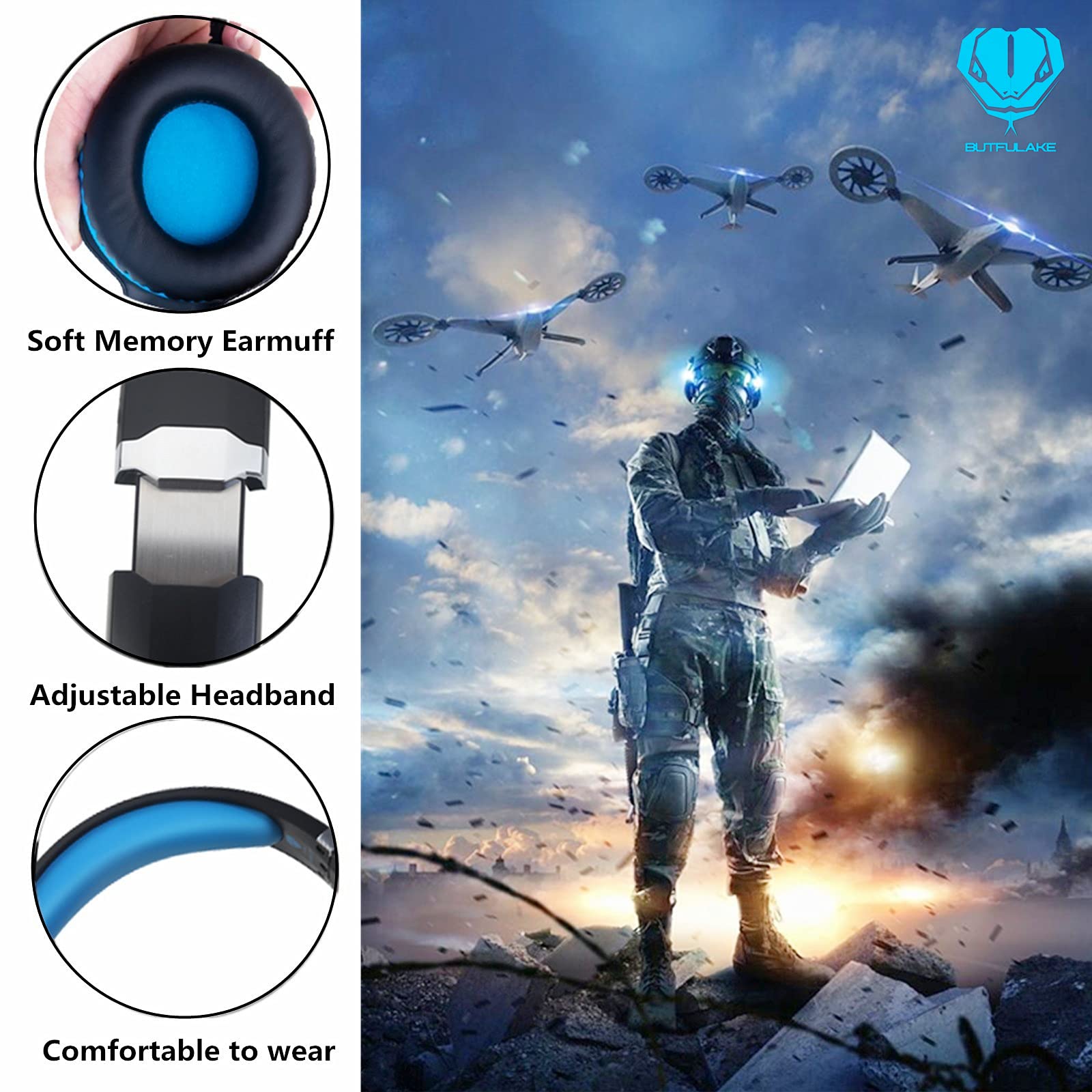 Gaming Headset for PS4, PC, Xbox One, PS5, for Nintendo Switch, Wired Over Ear Headphones with Stereo Surround Sound, Noise-Cancelling Microphone, LED Lights for Kids Adults, Red