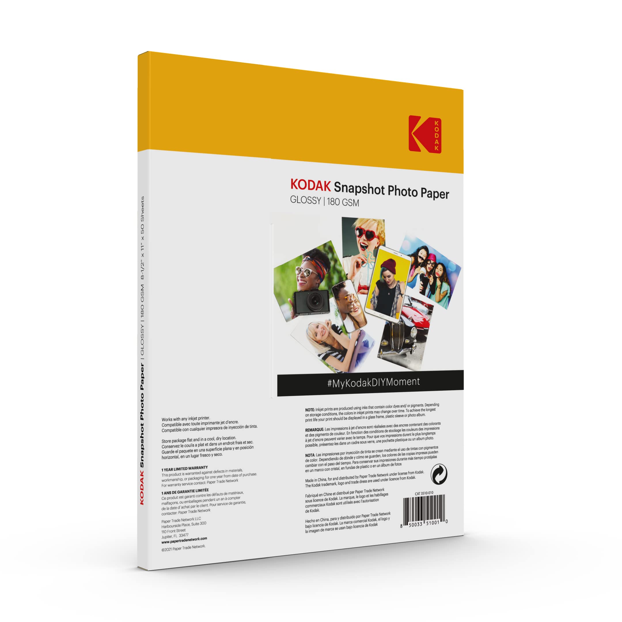 KODAK Photo Paper Gloss 8.5 X 11 SNAPSHOT 50 count, 48lb-180 g/m 2-8.5MIL (41301)