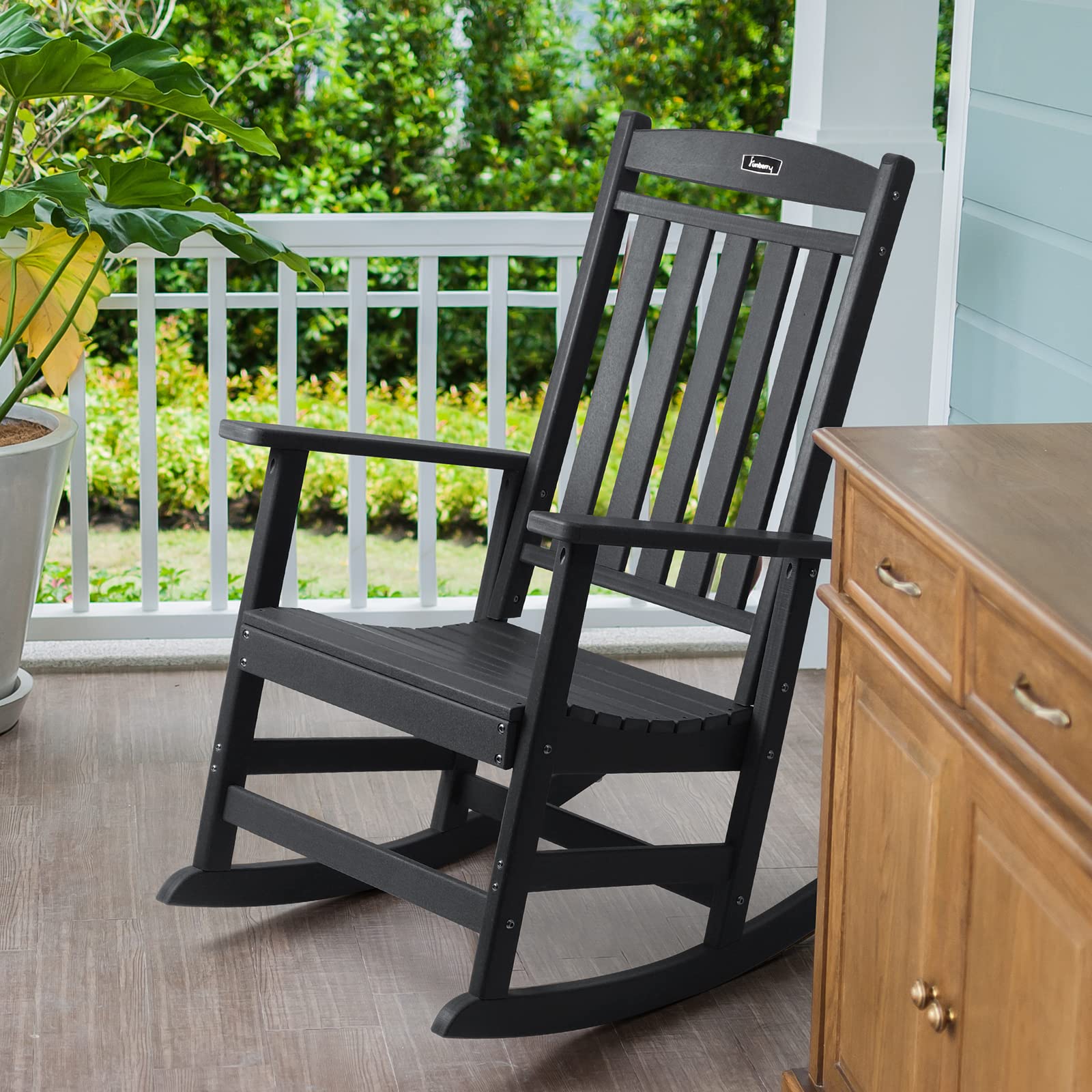 FUNBERRY Patio Rocking Chairs,Poly Lumber Rocker,All Weather Rocking Chair Outdoor,High Back Porch Rocker,Cracker Barrel Rocking Chairs for Porch,360lbs