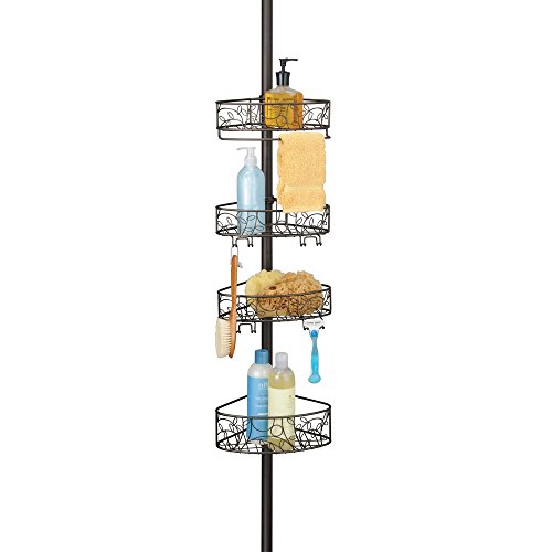 iDesign Twigz Metal Wire Rod Corner Shower, Adjustable 5'-9' Pole and Baskets for Shampoo, Conditioner, Soap with Hooks for Razors, Towels, Tension Caddy