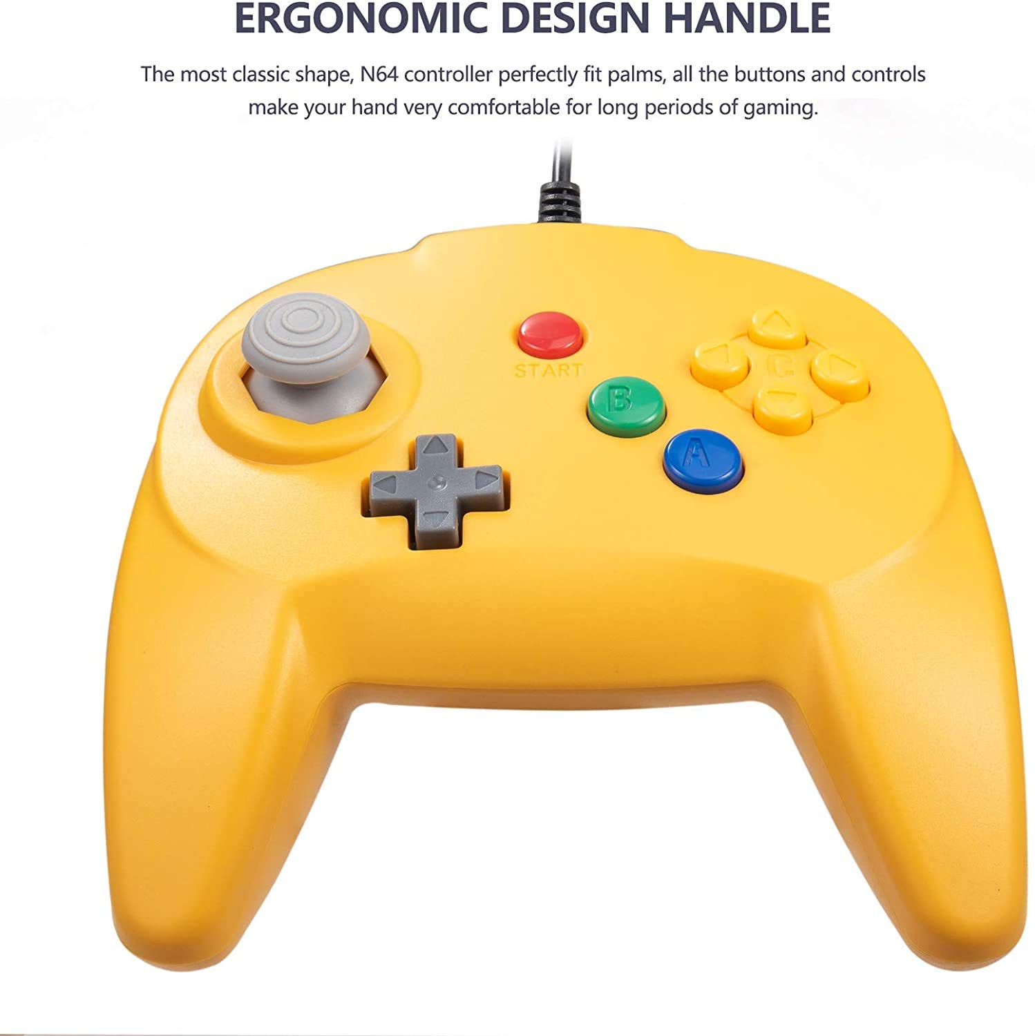 MODESLAB 2 Pack Wired N64 Controller, Gamepad Joystick Replacment Original 64 Controllers Compatible for N64 Console Upgrade [ 3D Analog Stick ] - Yellow