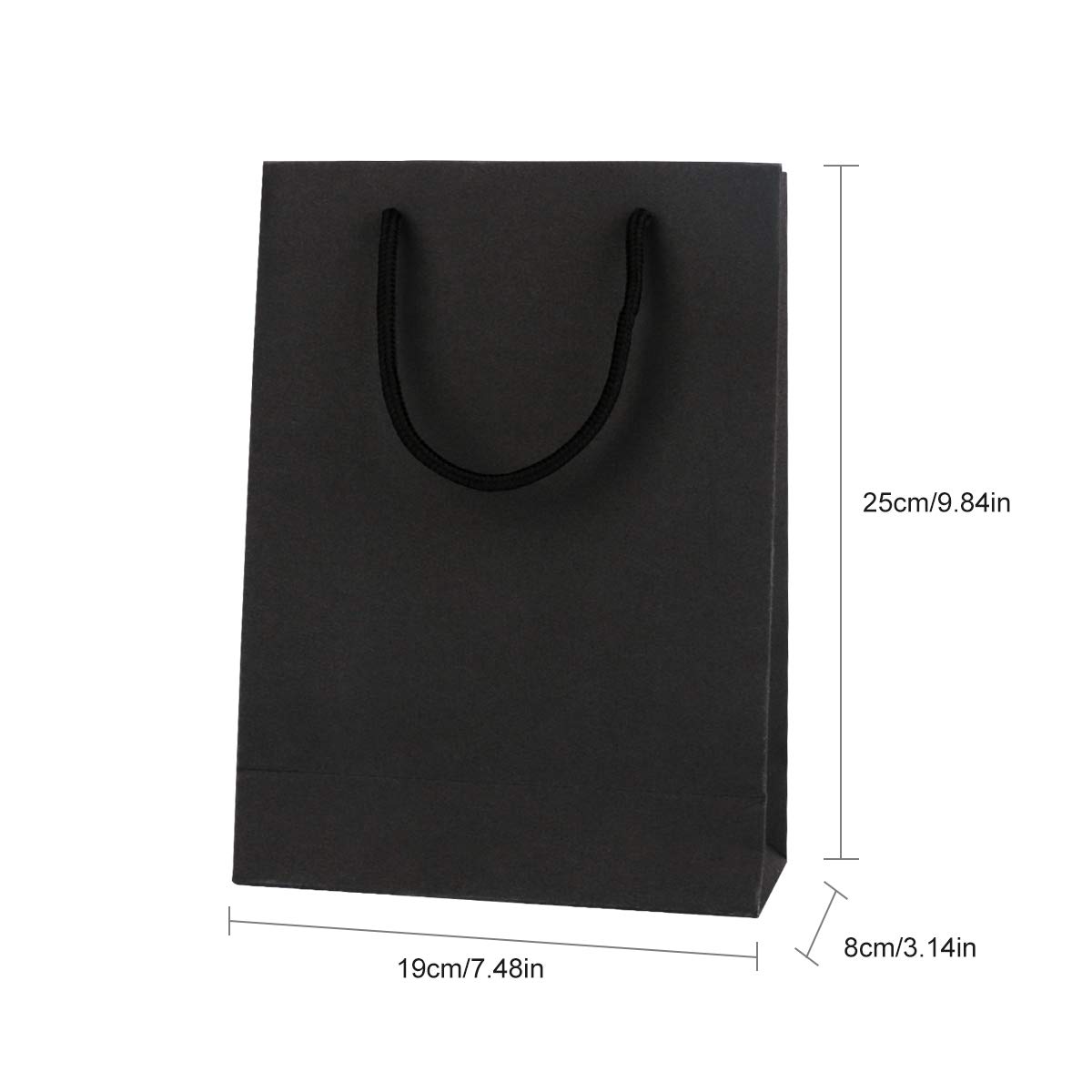 driew Black Gift Bags with Handles, Medium Black Paper Bags Gift Bag Black 7.5x3x10 inches Pack of 50