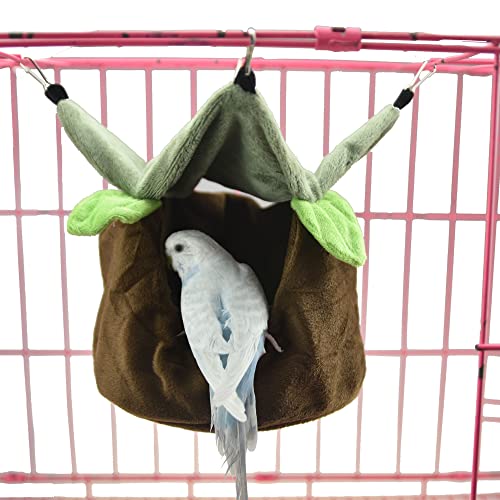 FLAdorepet Two Layers Bird Parrot Bed Nest Snuggle Hammock for Parakeet Lovebird Cockatoos,Warm Sugar Glider Ferret Bed Plush Hideout House for Guinea Pig Hamster (Brown)