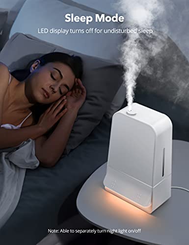Humidifiers for Bedroom, 6L Ultrasonic Cool Mist Humidifier with Humidistat, LED Display, Wide Opening, Easy to Clean & Fill, Sleep Mode, Long Working Time, Air Humidifier for Bedroom Large room (White)