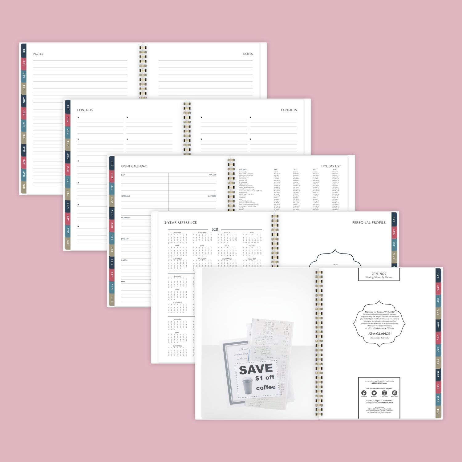 AT-A-GLANCE Academic Planner 2021-2022, AT-A-GLANCE Monthly Planner, 7" x 8-3/4", Medium, for School, Teacher, Student, Badge Floral (1535F-805A)