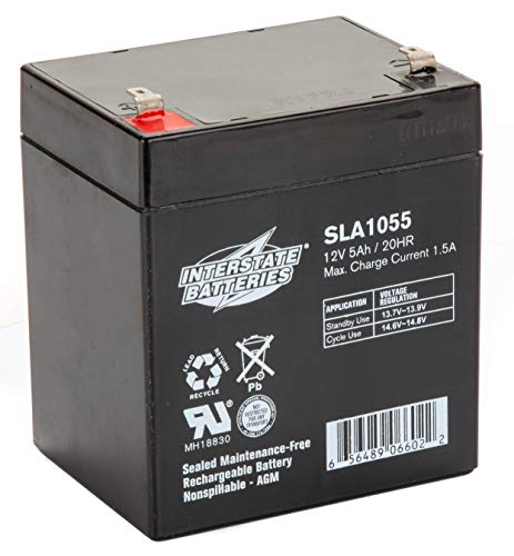 Interstate Batteries 12V 5Ah Battery (SLA1055) & 12V 8Ah Battery (SLA1075) Rechargeable Sealed Lead Acid SLA AGM (F1 Terminal) Wireless Internet UPS Systems, 5.94" x 2.56" x 3.70" (LxWxH)