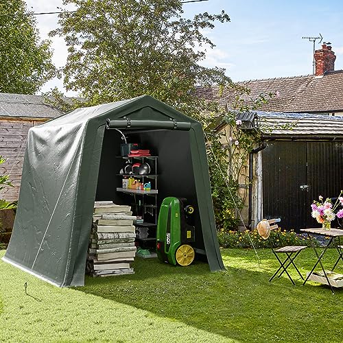 Flamaker Storage Shed 6 x 6 x 7 ft Outdoor Heavy Duty Waterproof Garage Steel Frame Portable Shed with Roll-up Zipper Doors for Motorcycle, Bike, Gardening Tools (Green)
