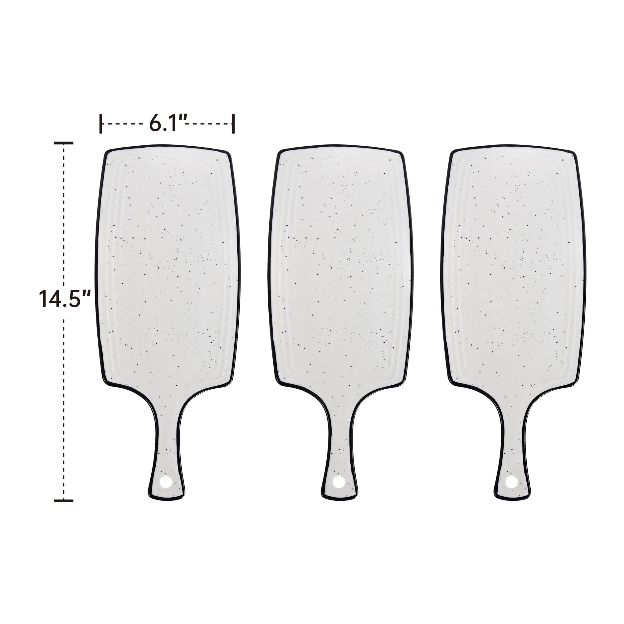 KARRYOUNG Set of 3 Ceramics Cheese Serving Board with Handle - Perfect for Charcuterie, Cheese, and Appetizers - Ideal Party Platter for Bread, Meat, and Fruit Display, 15 x 6.2 Inch