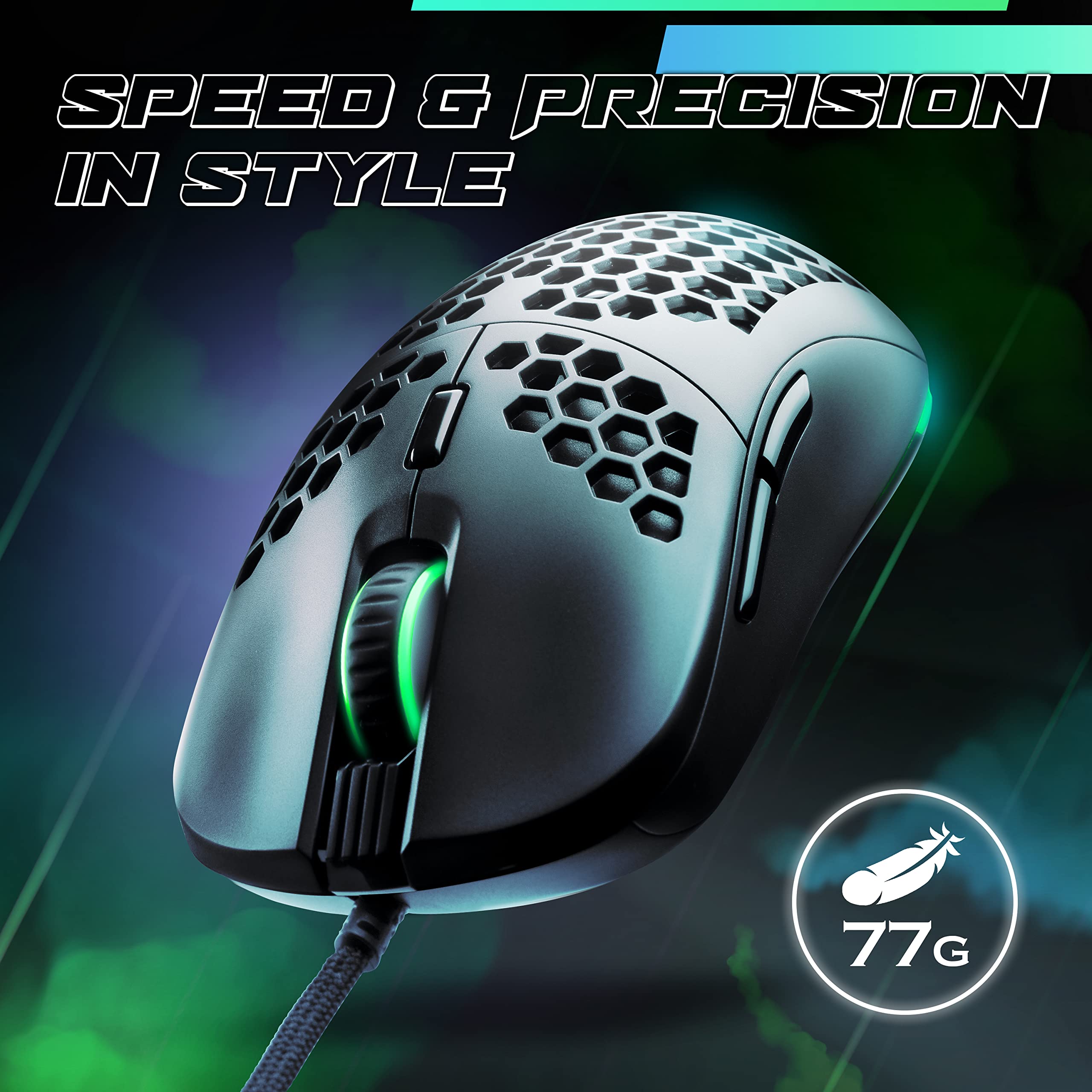 GUNMJO Gram DIY Honeycomb Shell 2.4G Wireless RGB Gaming Mouse, Gaming Wireless Mouse with 9 Buttons and Up to 10,000 DPI, Computer Mice for PC Gaming, Black Color