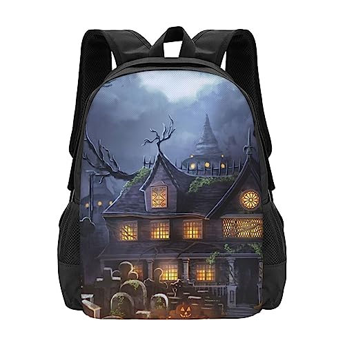 BAFAFA Halloween haunted house Printed Large Backpack Travel Bag Business Work Daypack Laptop Backpacks