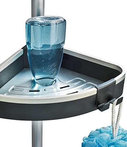 WENKO Tension Corner Shower Caddy 3 Pole and Baskets für Shampoo, Conditioner, Soap with Hooks for Razors, Towels, Blue