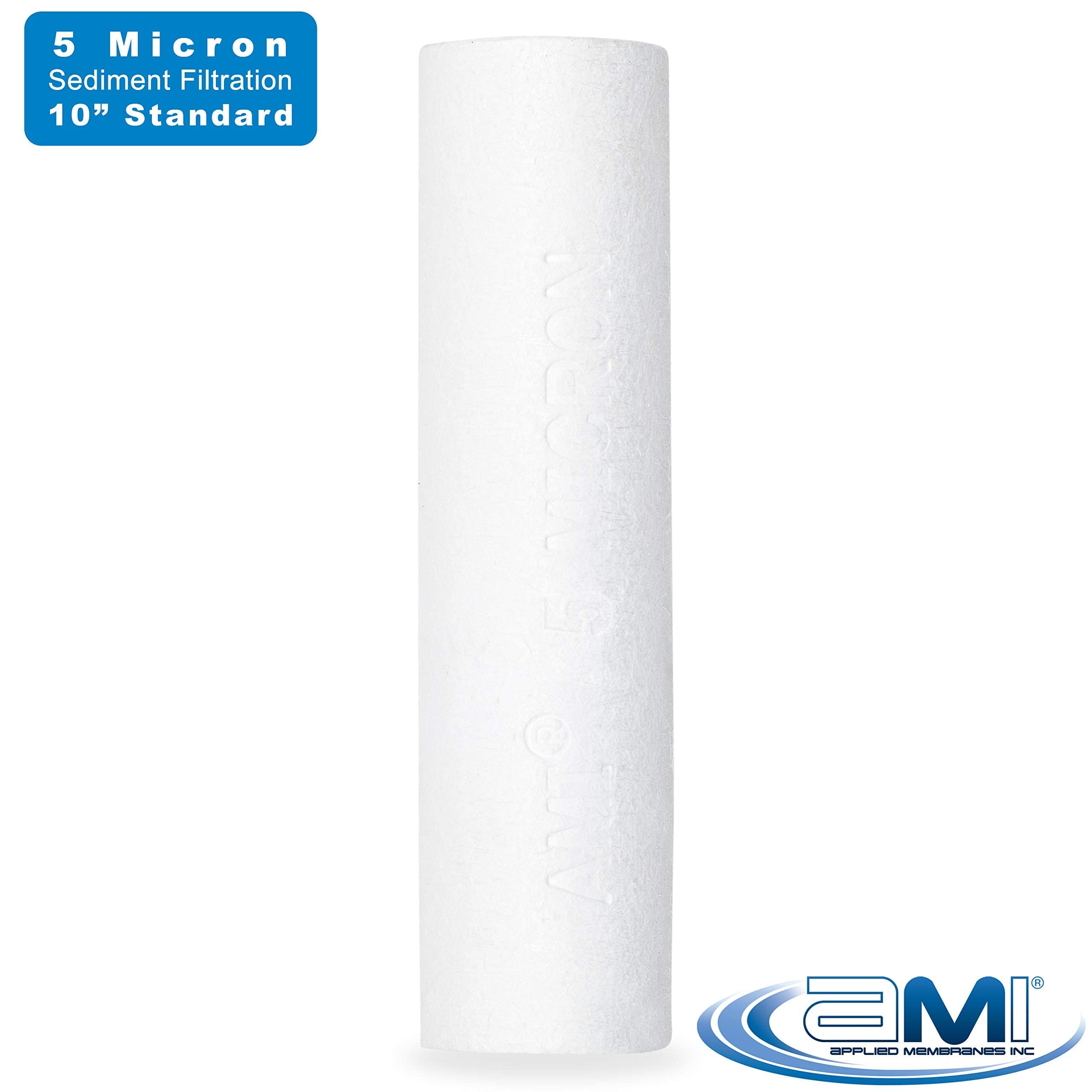 APPLIED MEMBRANES INC. 5 Micron Sediment Filter Replacement | 10" Standard Size Fits All Standard Filter Housing | Removes Rust, Dirt, Sand and Suspended Solids to 5 Micron Size