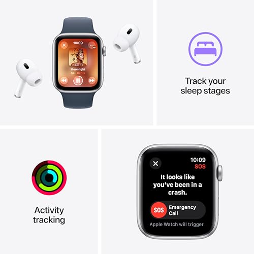 Apple Watch SE GPS 44mm Silver Aluminum Case with Winter Blue Sport Loop with AppleCare+ (2 Years)