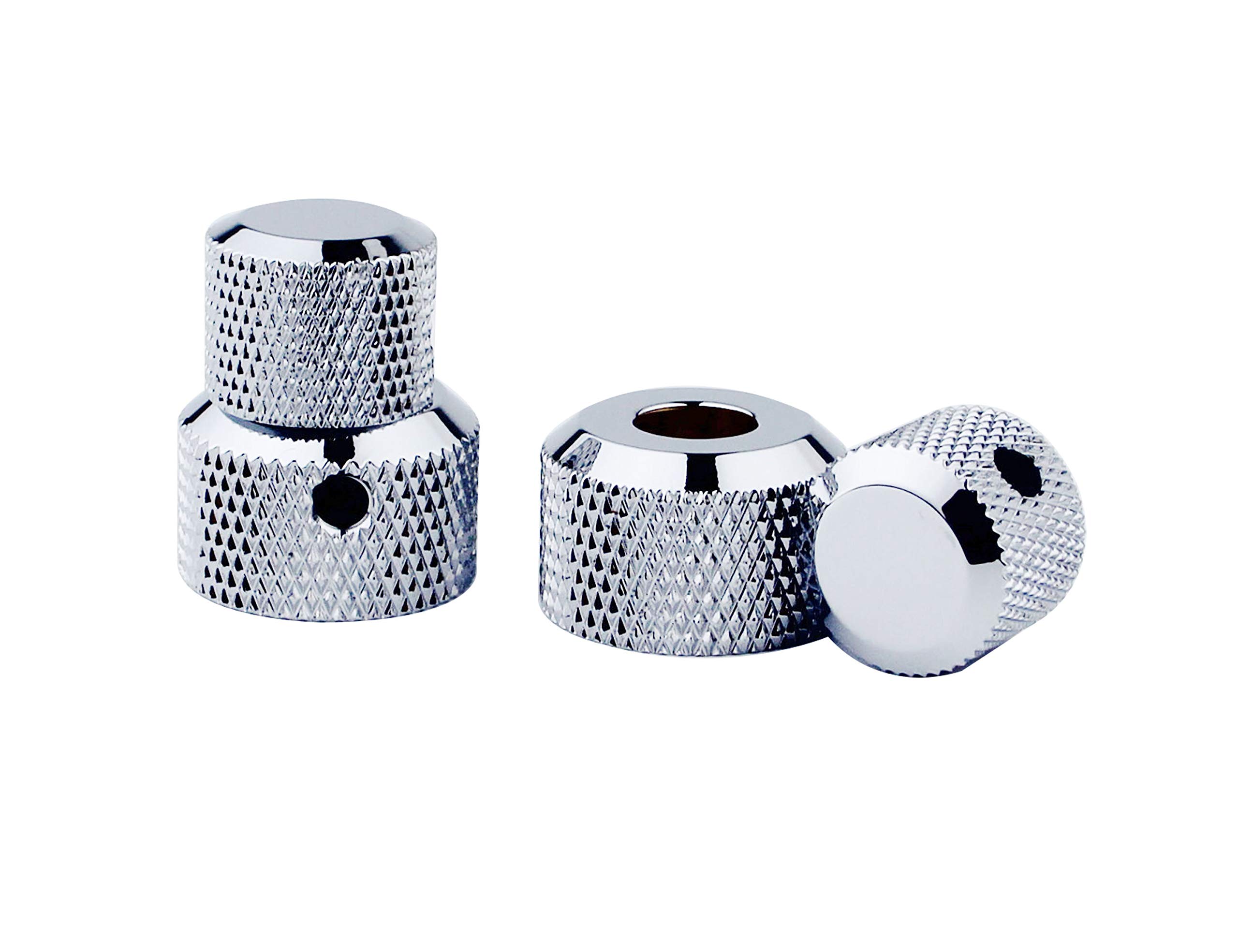 Guyker 2Pcs Brass Concentric Stacked Knobs, Dual Knurled Control Knobs, High Grade Dome Volume Tone Knob Replacement for Electric Guitar or Precision Bass - CNC Machined(Chrome)