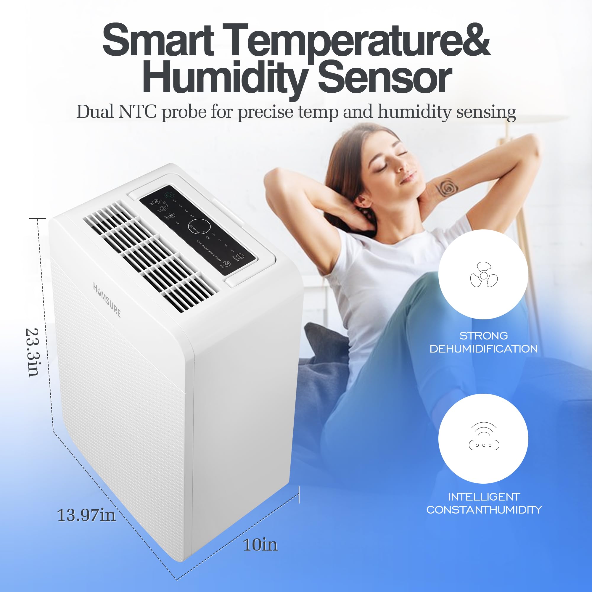 HUMSURE 4500 Sq. Ft Dehumidifier for Basements' 70 Pints Moisture Removal, Whole House Dehumidifier with Auto Shut-off, Portable Dehumidifier