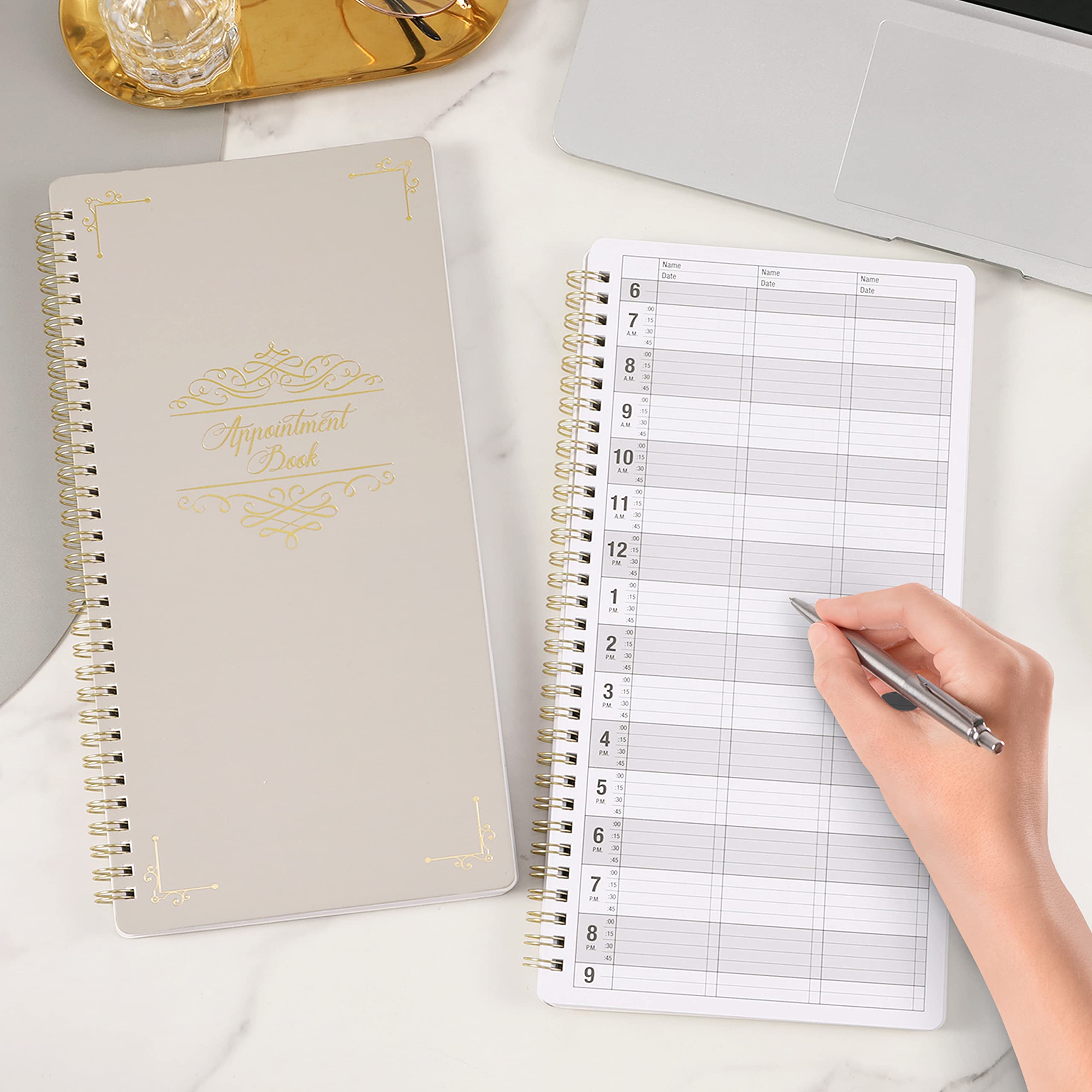 Appointment Book – Undated Salon Appointment Book, Daily&Hourly Schedule Book with 200 Pages, 6 AM - 9 PM, 15 Minute Intervals Day Planner, 6’’ x 11.5’’, 3 Column, Twin-Wire Binding, Hardcover