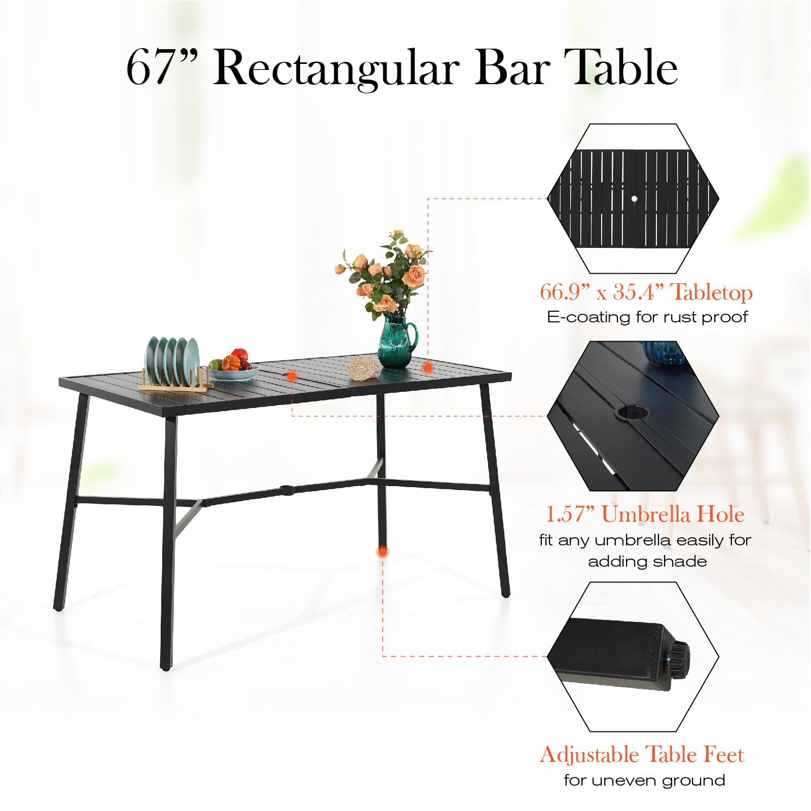 Sophia & William Outdoor Bar Set, Patio Bar Table and Chairs Set, Bar Height Patio Set - 6 x Swivel Bar Chairs(Brown), 1 x Rectangular Bar Table(Black)