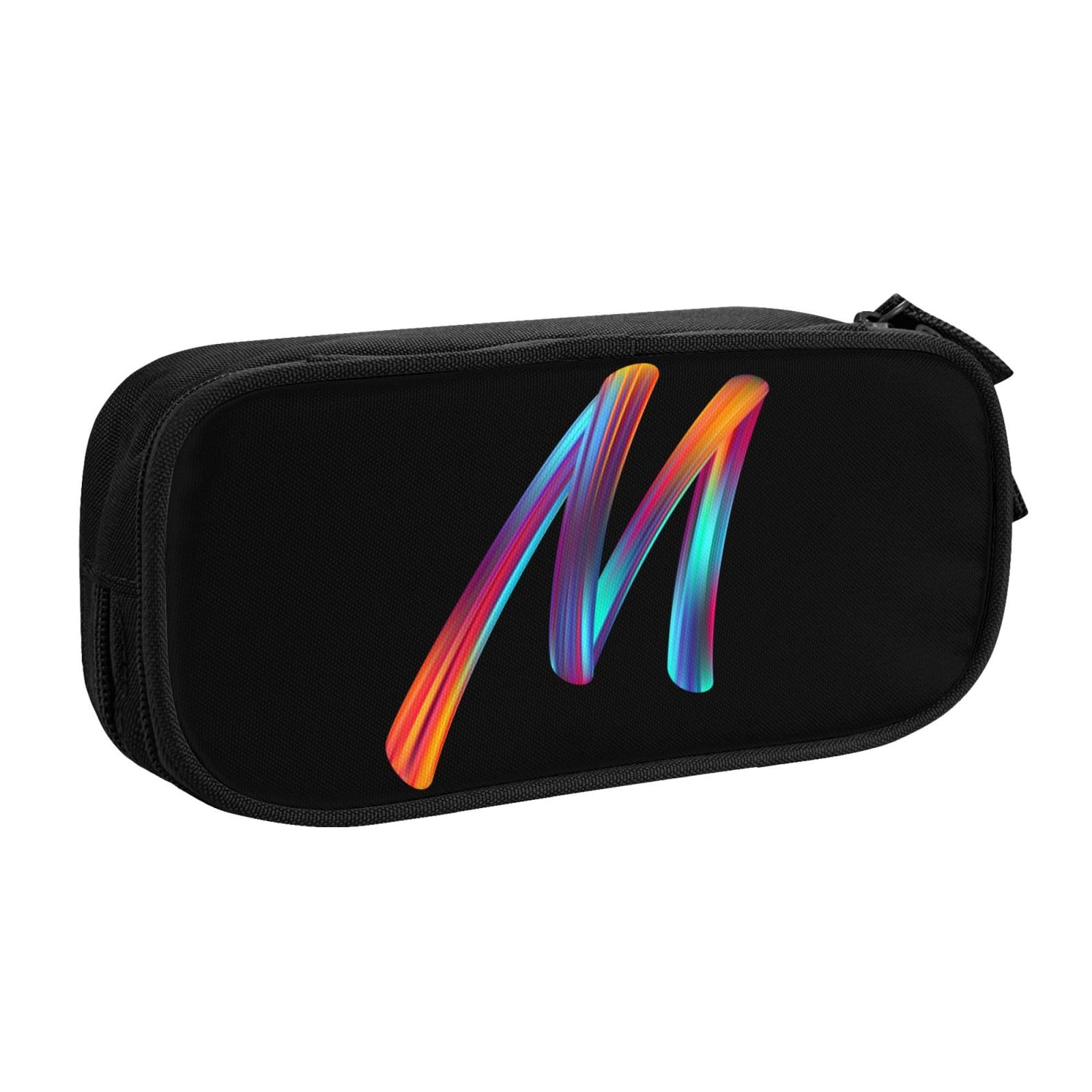 Cute Initial Pencil Case for Kids Students, Large Capacity Pencil Pouch for Boys Girls, Letter Design Pencil Box Pen Bag Office Stationery Organizer, Rainbow Letter M