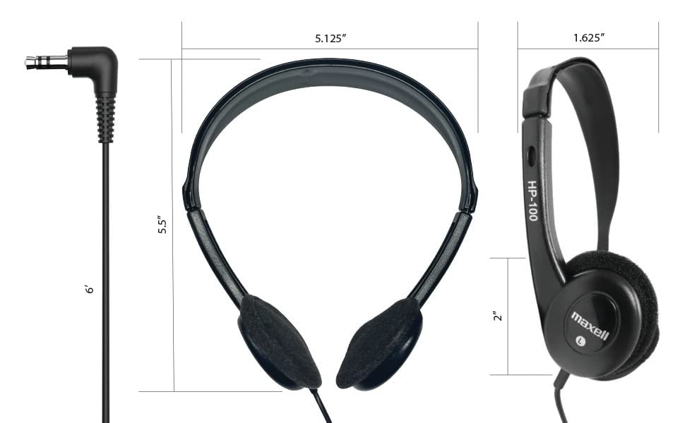Maxell - 190319 Stereo Headphones - 3.5mm Cord with 6-Foot Length - Soft Padded Ear Cushions, Adjustable Headband for Comfort - Sleek, Lightweight, Wired for Reliable Connection β Black