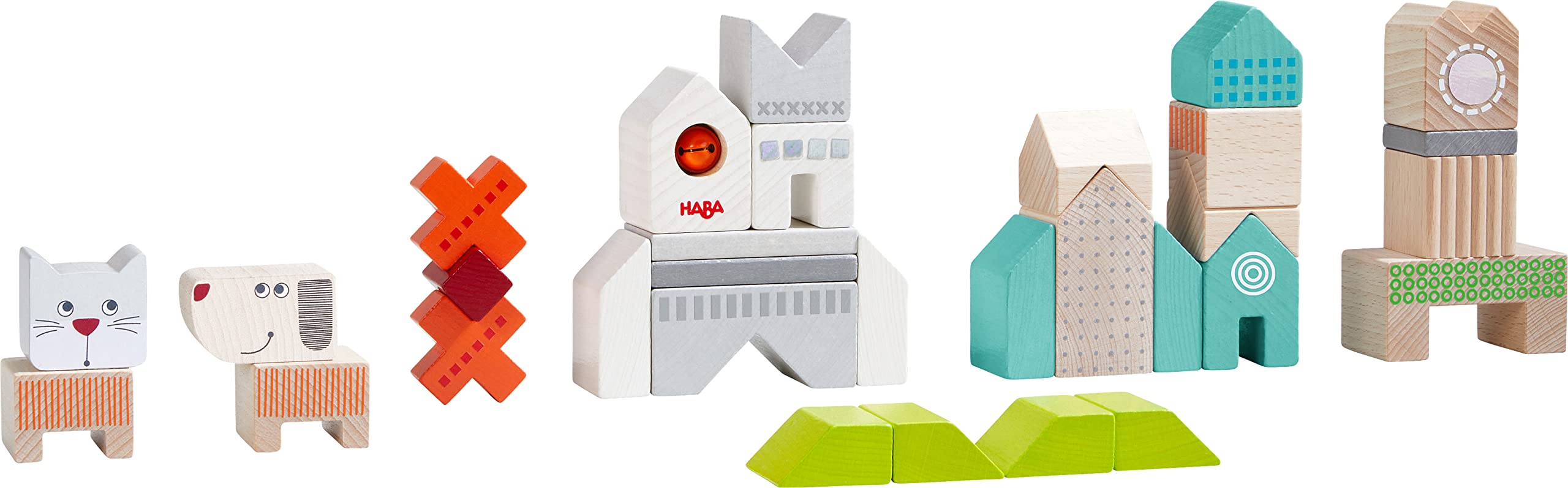 HABA Dog and Cat Building Blocks - 31 Piece Wood Stacking Toy (Made in Germany)