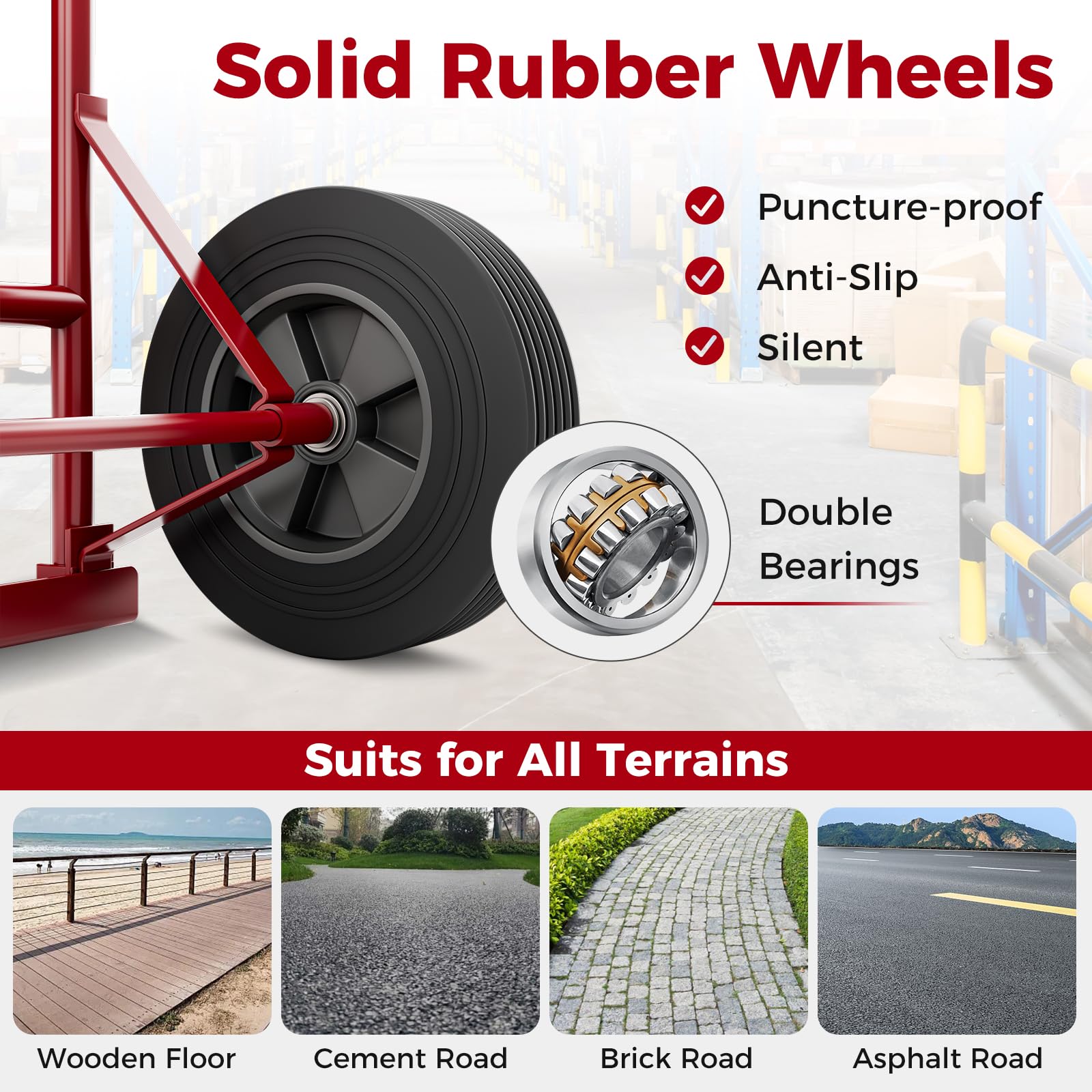 Goplus Hand Truck, P-Handle Hand Truck Dolly w/Vertical Loop Handle, 10β Rubber Wheels, 15βx8β Foldable Nose Plate, 660LBS Capacity, Heavy Duty Metal Dolly Cart for Lifting, Stairs (Red)